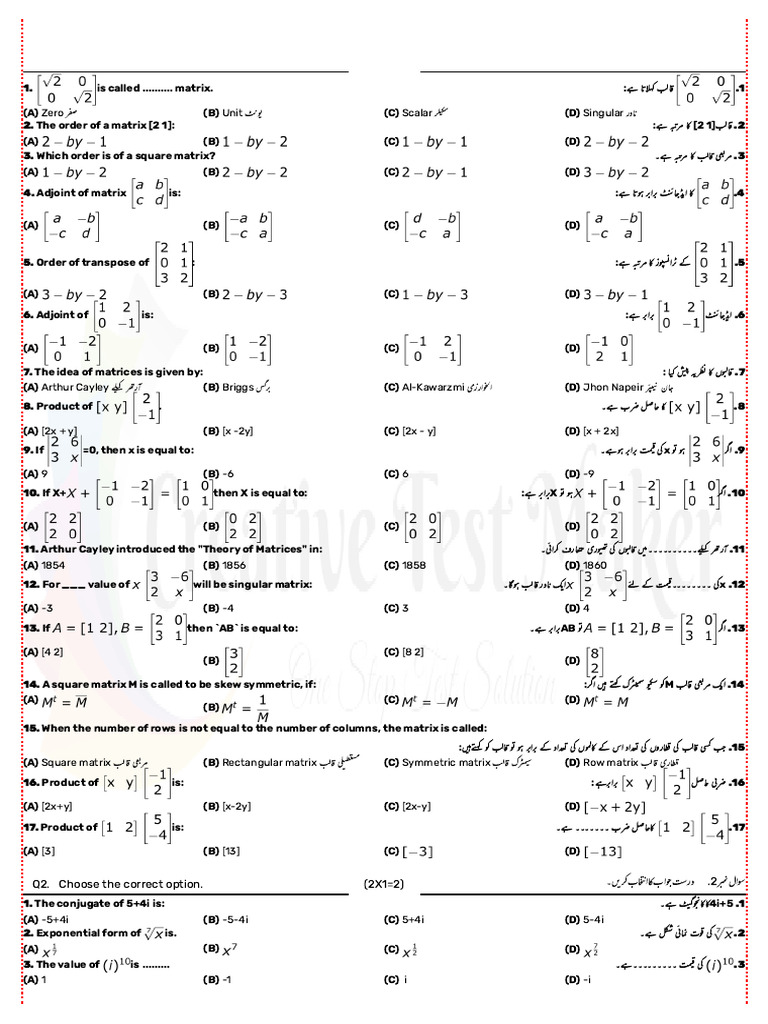 9th-MathPast Paper Mcqs | PDF
