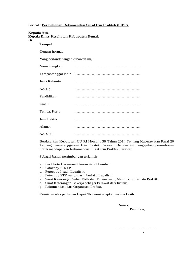 Permohonan Rekomendasi SIP Perawat | PDF