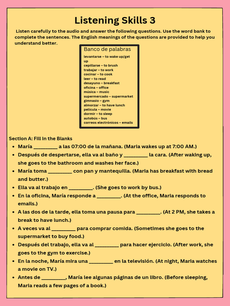 Listening Skills 3: Banco de Palabras | PDF | Cocina | Comida