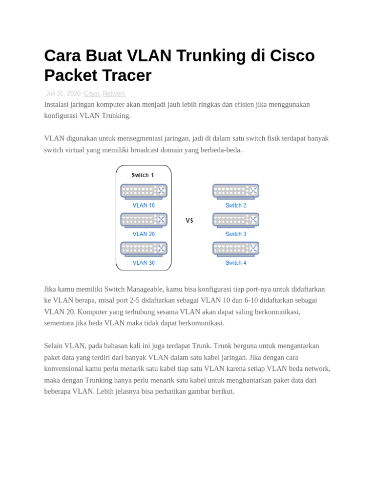 Cara Buat VLAN Trunking Di Cisco Packet Tracer | PDF