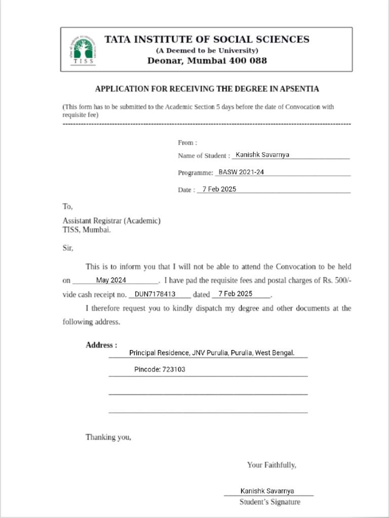 Absentia Form | PDF