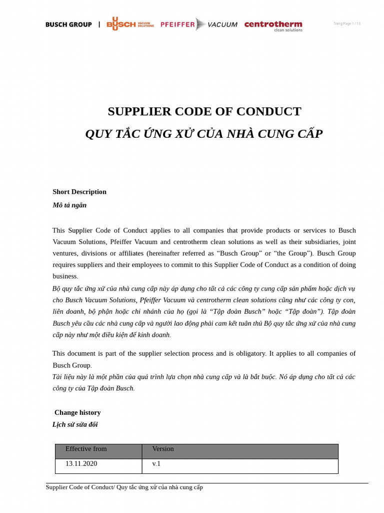 Supplier Code of Conduct Busch Group | PDF