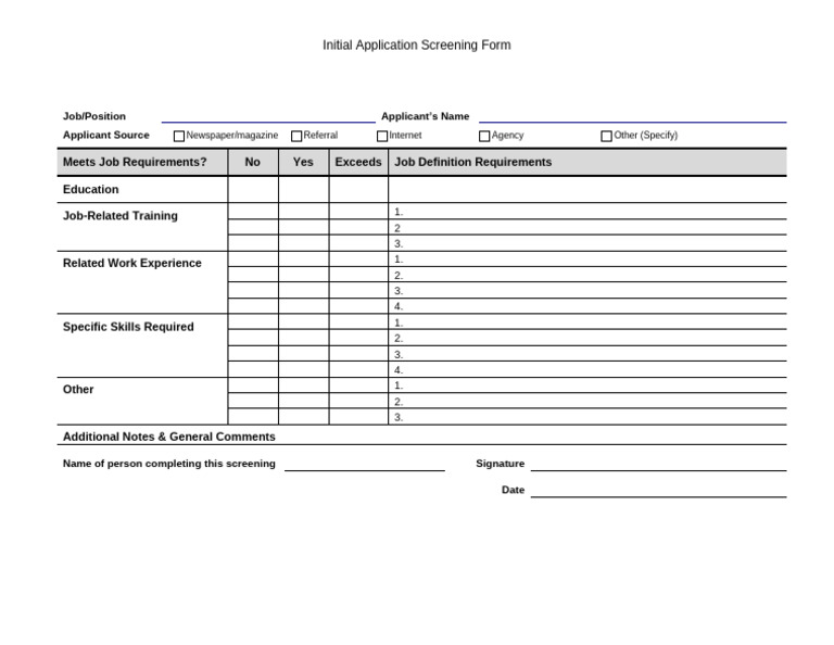 Initial Application Screening Form | PDF