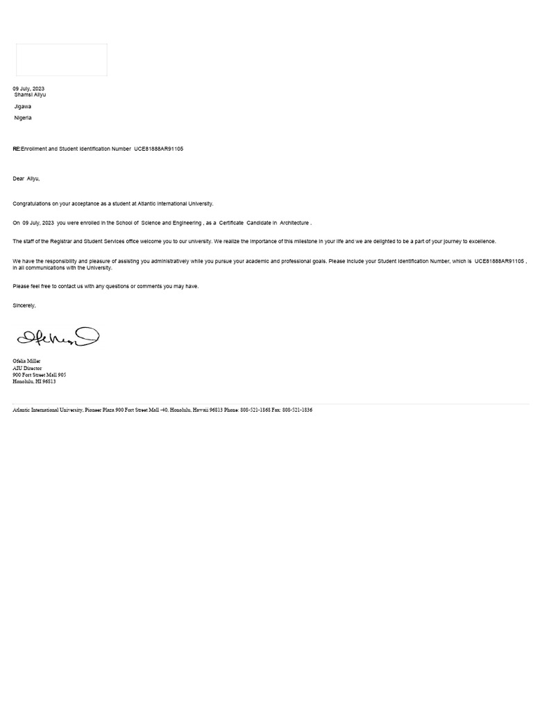 Registrar Letter | PDF