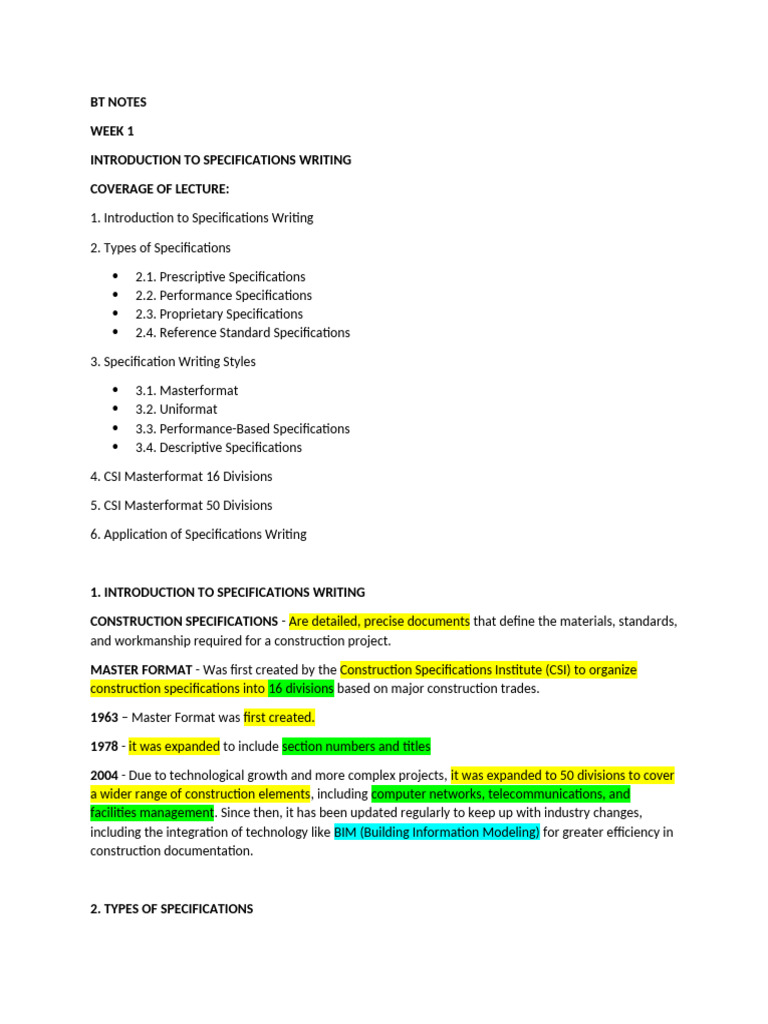 Introduction to Specifications Writing | PDF | Specification (Technical ...