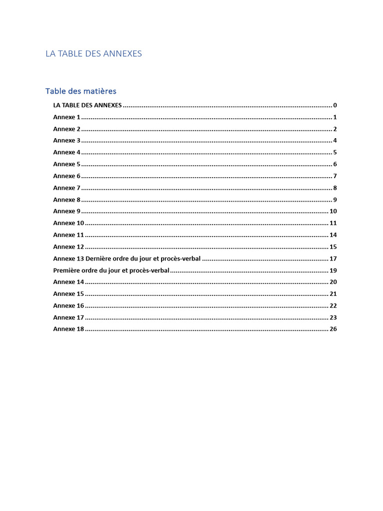 Guide de création de tables des annexes | PDF