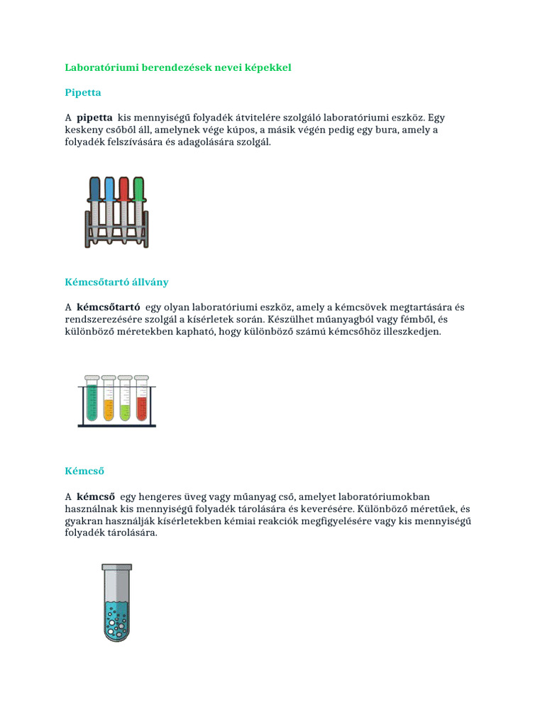 Laboratóriumi Berendezések Neve Angolul | PDF