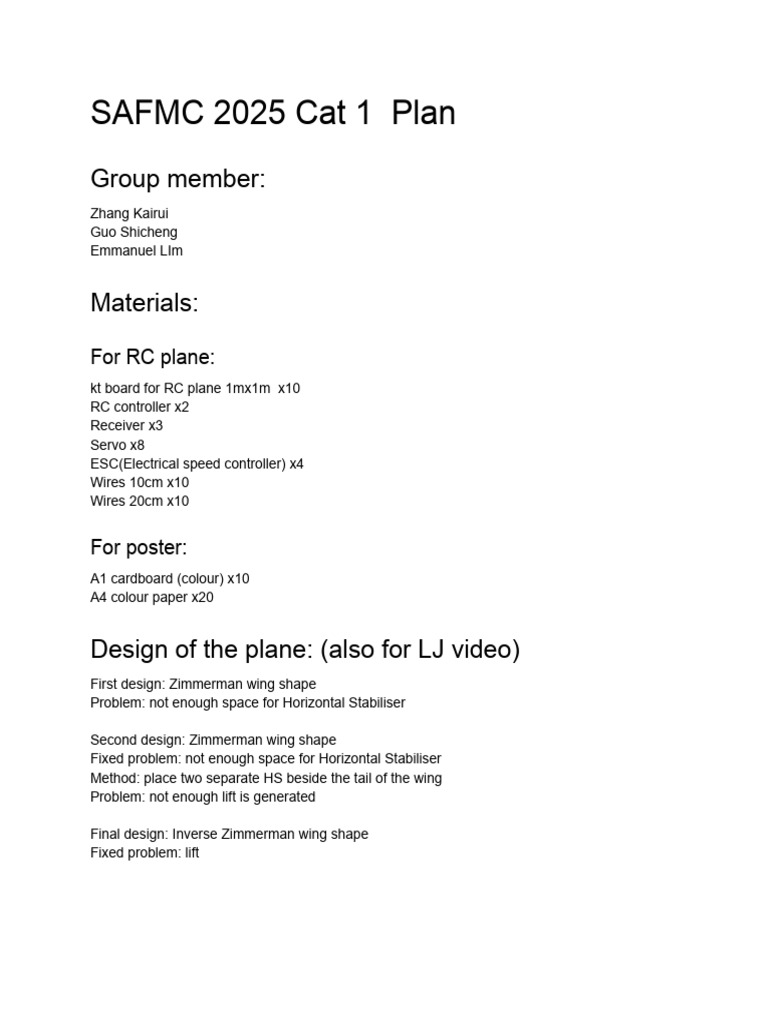 RC Plane Design for SAFMC 2025 | PDF