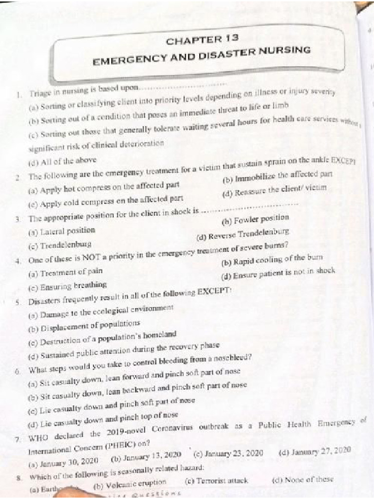 Emergency & Disaster Nursing MCQ | PDF
