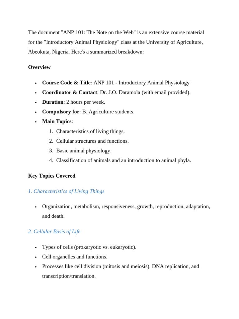 ANP 101 The Note On The Web (SUMMARIES) | PDF | Cell (Biology ...