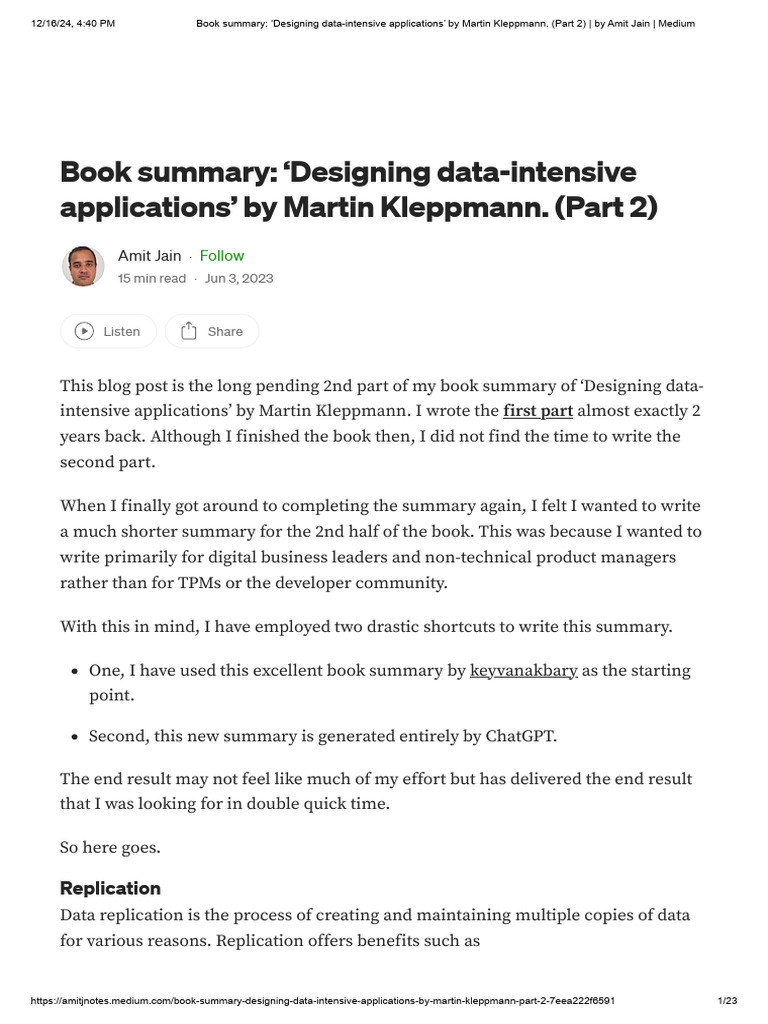 Book Summary Designing Data-Intensive Applications' | PDF | Replication ...