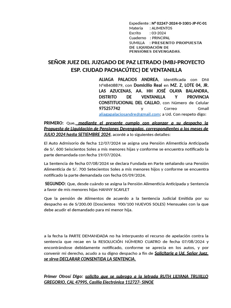 Escri - Devengados | PDF | Pensión alimenticia | Justicia