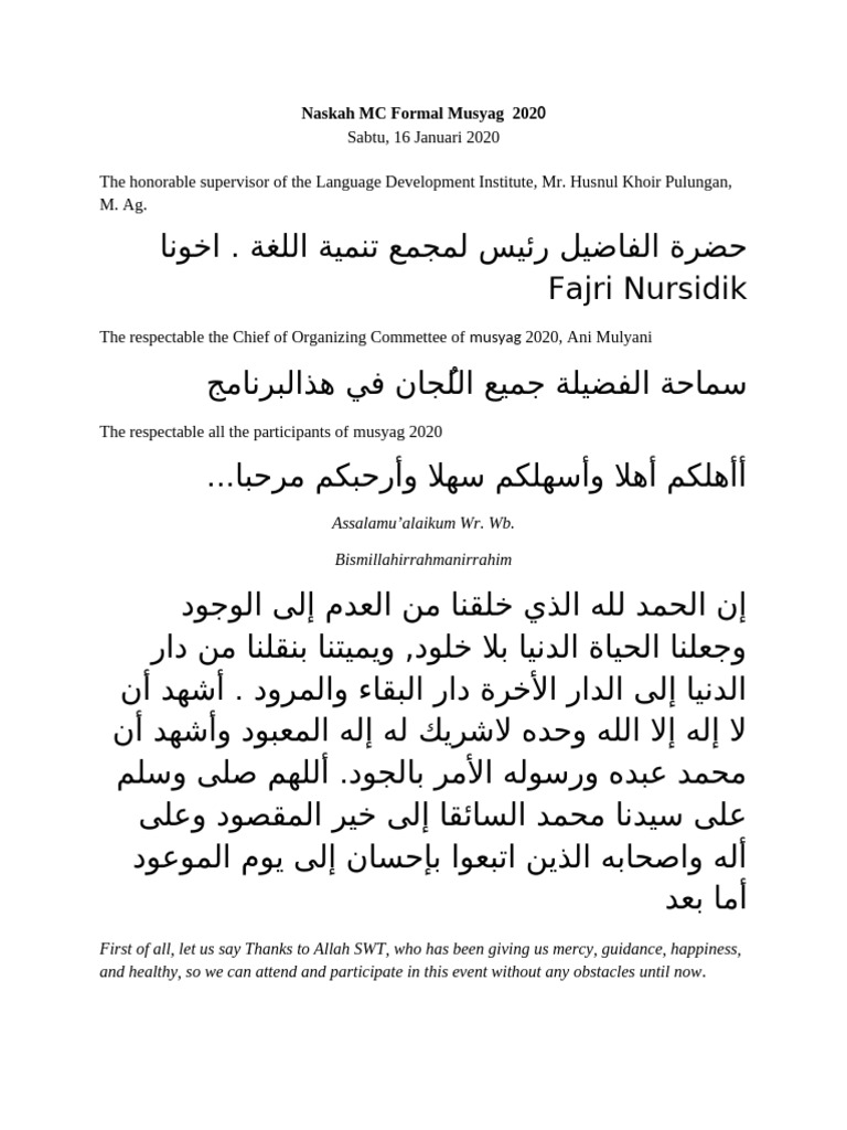 Naskah MC Formal Musyag 6 Jan (1) | PDF