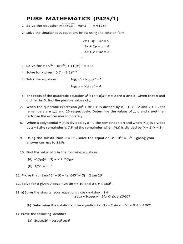 s5 Pure Mathematics | PDF