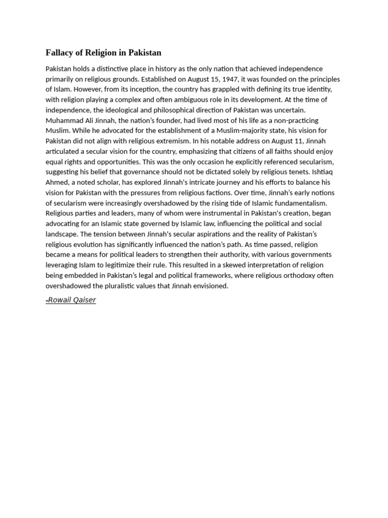 Fallacy of Religion in Pakistan | PDF