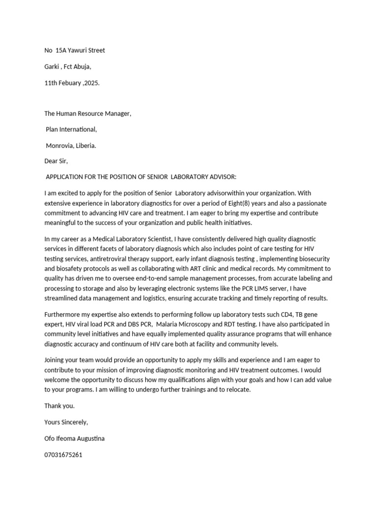 Cover Letter Plan International | PDF