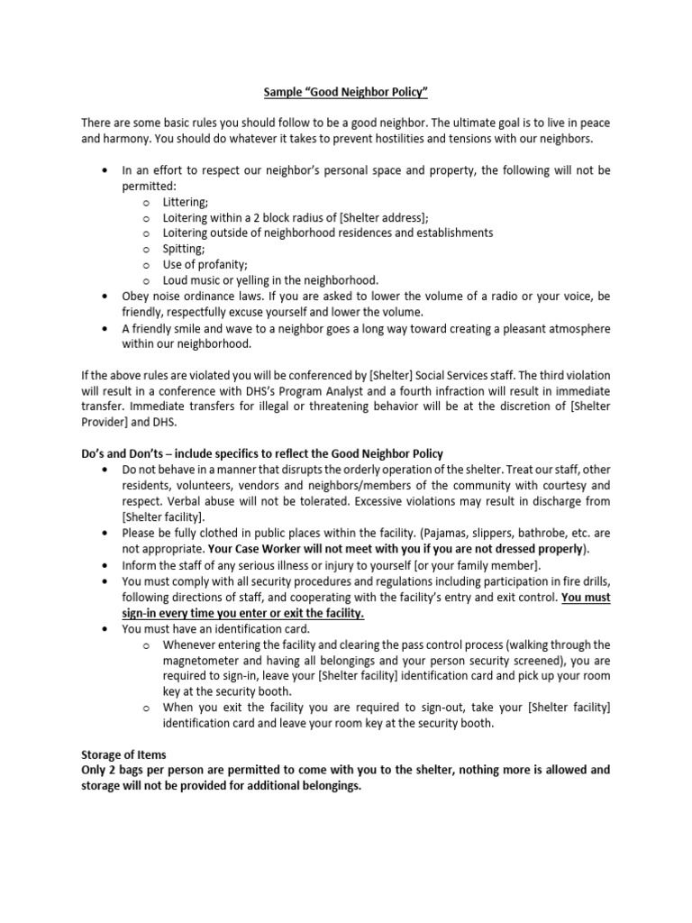 Good Neighbor Policy Guidelines | PDF