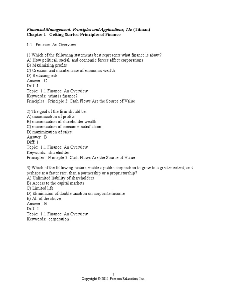Test Bank Financial Management Ed 11 | PDF | Partnership | Corporations