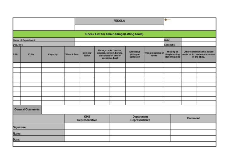 Check List For Chain Slings (Lifting Tools) | PDF