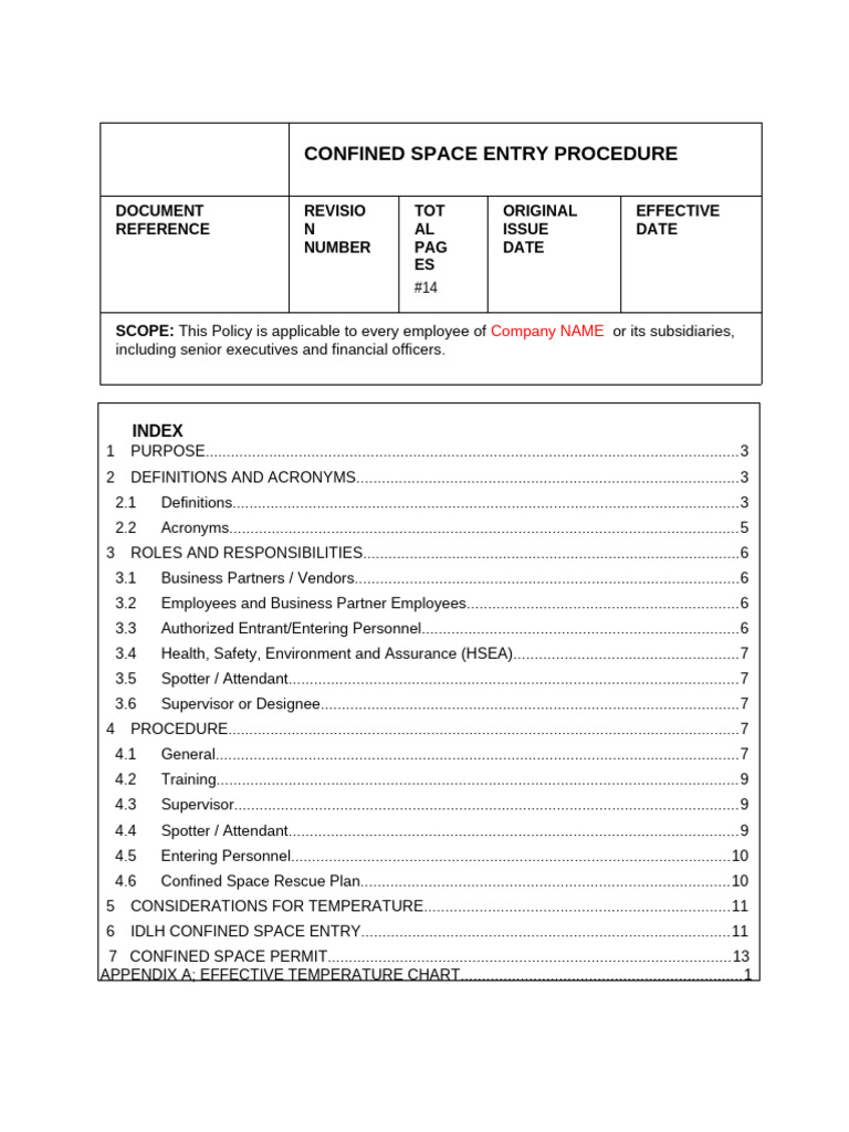 Download Confined Space Procedure Template (MS Word) | PDF | Carbon ...