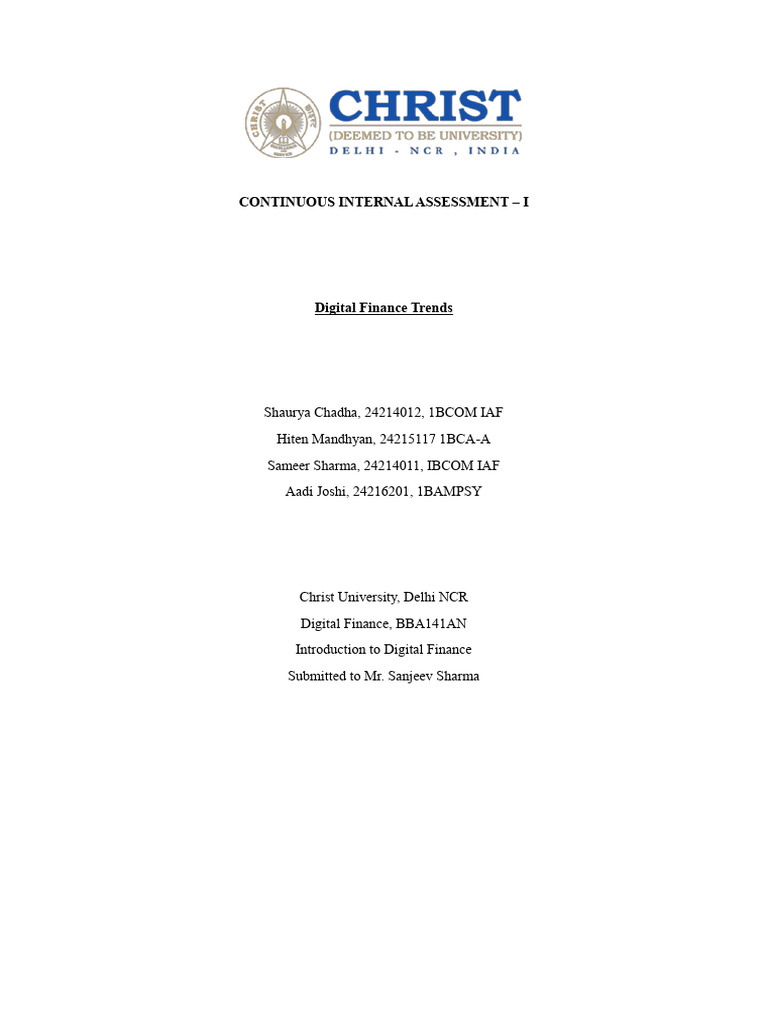 Digital Finance CIA-1 24215117 | PDF | Banks | Financial Services