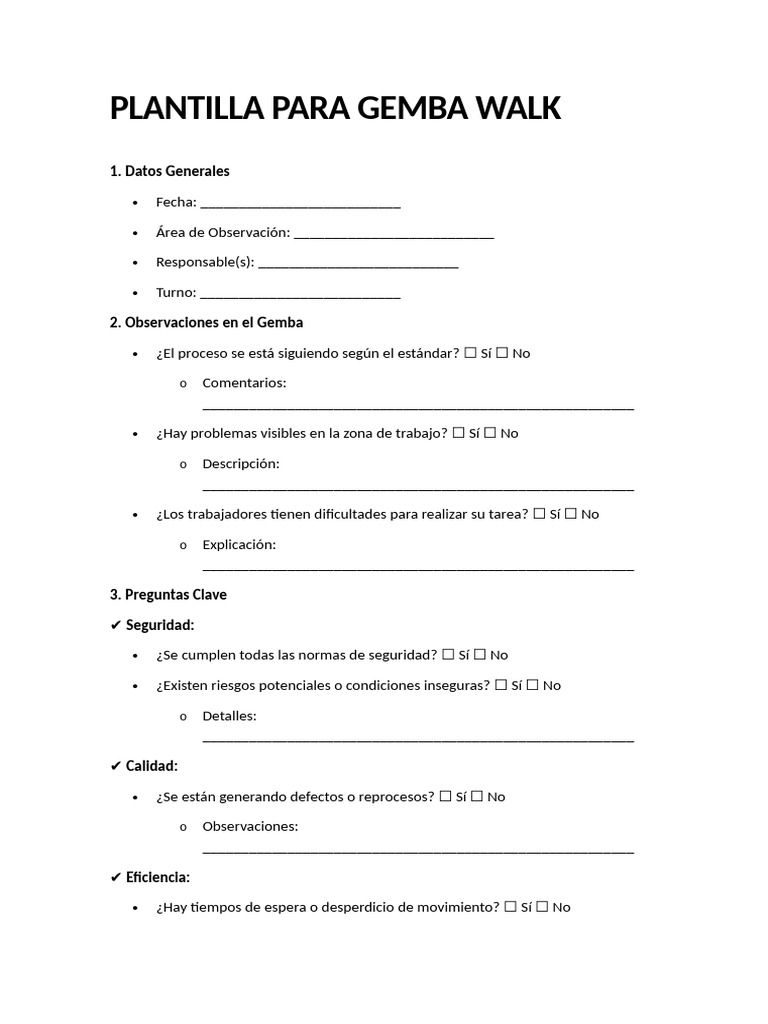 Plantilla Efectiva para Gemba Walk | PDF
