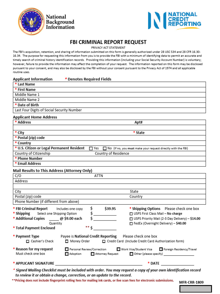 FBI_Criminal_Report_Request | PDF | United States Postal Service | Mail