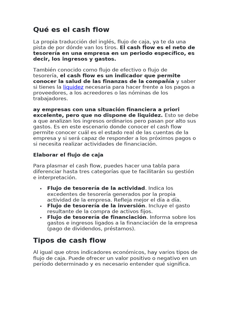 Guía Completa del Cash Flow Empresarial | PDF | Flujo de efectivo | Deuda