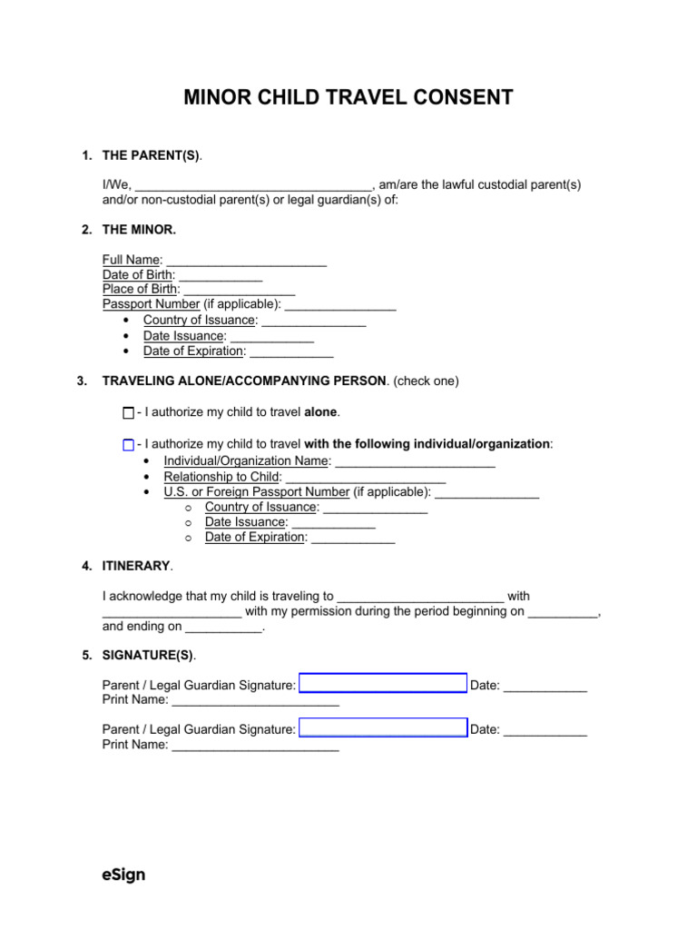 Minor Child Travel Consent Form | PDF | Government And Personhood