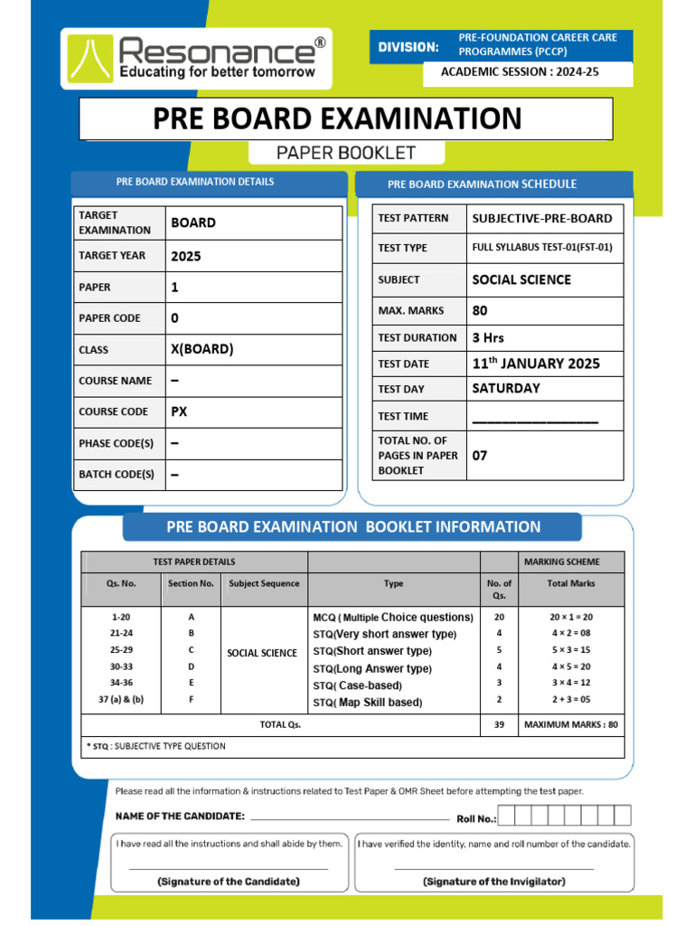 Class X Social Science Pre-Board Test | PDF