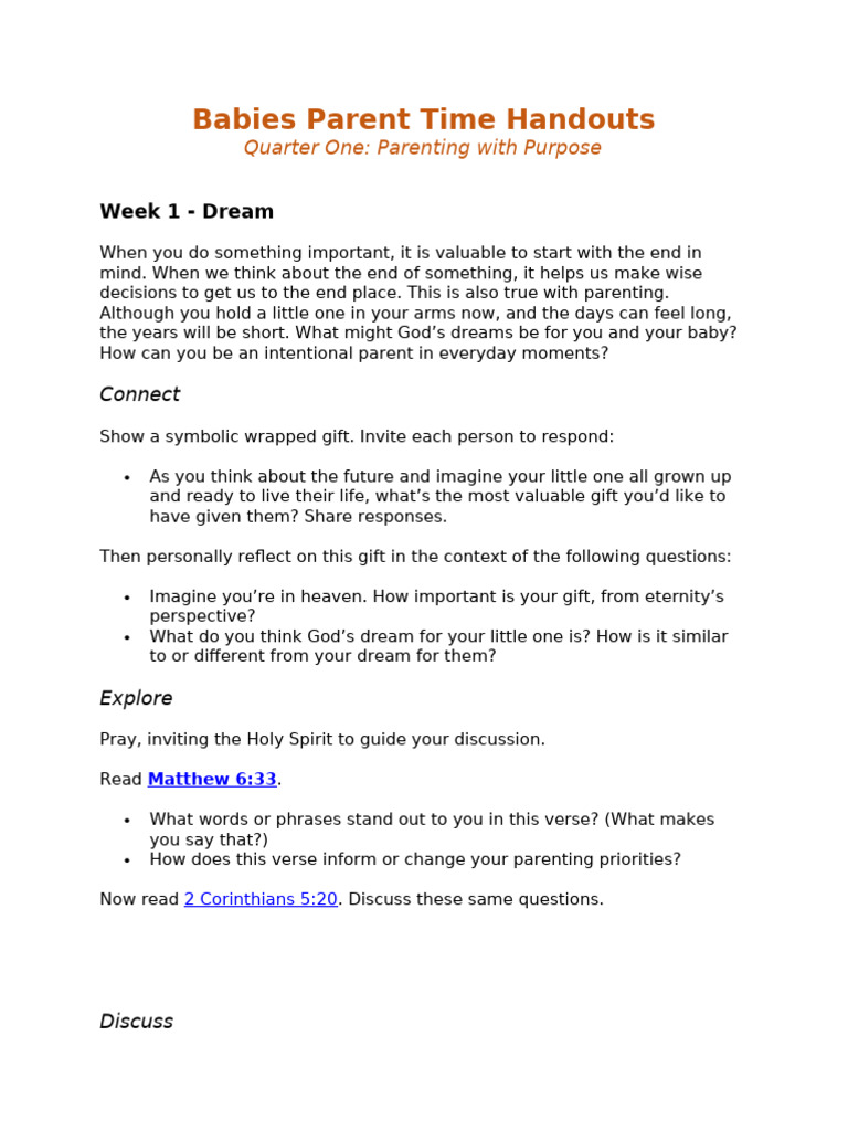 Babies Parent Time Handouts | PDF | Prayer | Jesus