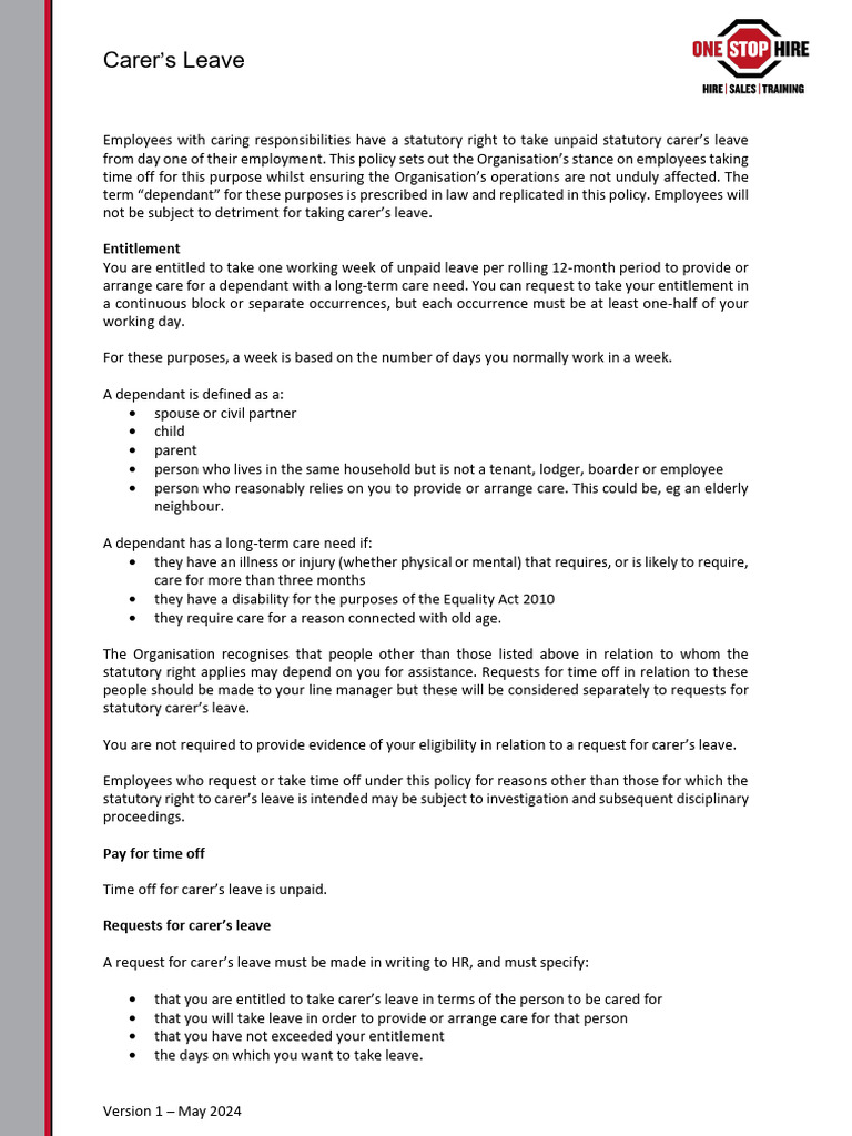 Carer’s Leave Policy Overview 2024 | PDF | Caregiver | Parental Leave