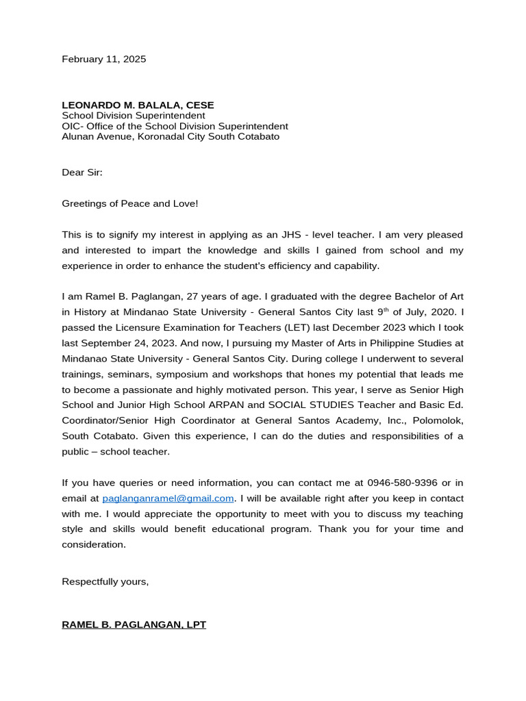 Application Letter (Deped) | PDF