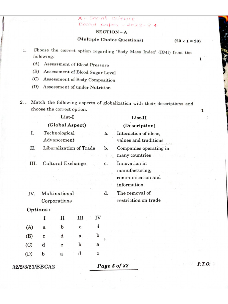 X 2023-24 Social Science Board Paper | PDF