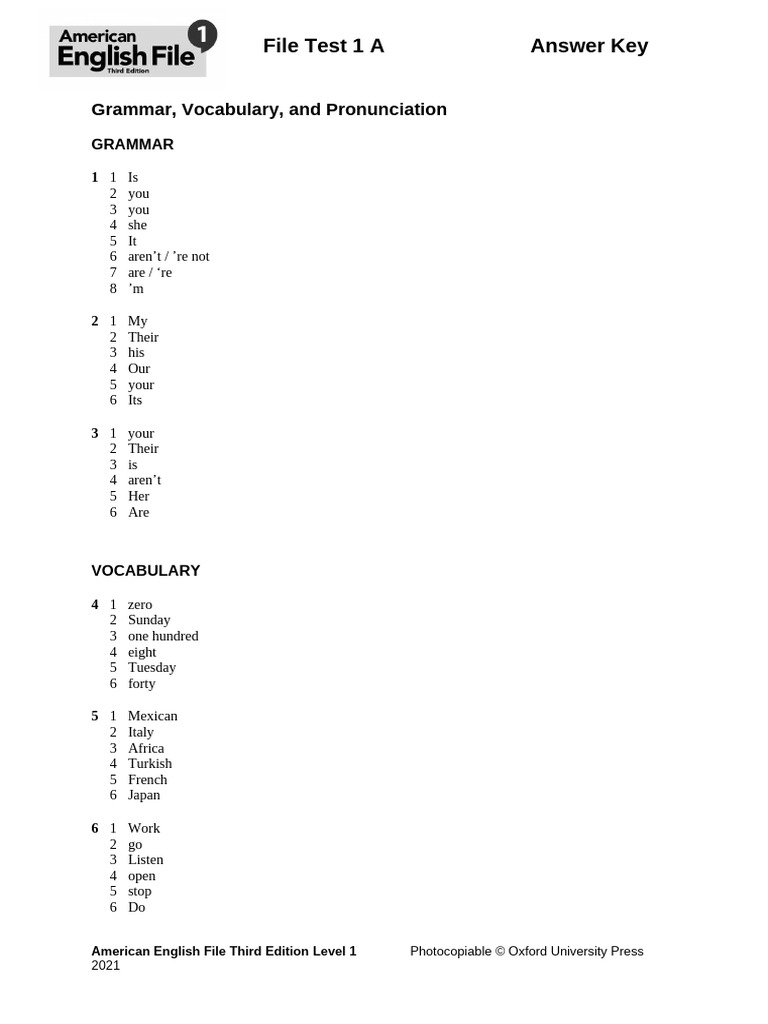 English Test Answer Key | PDF | English Language | Vocabulary