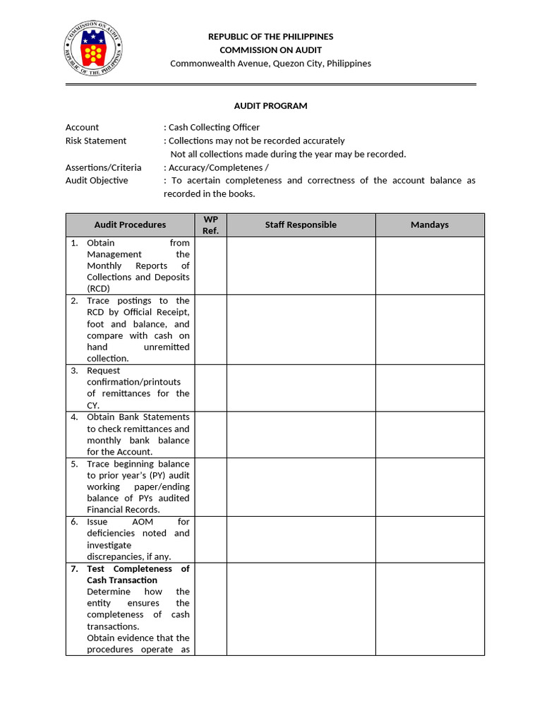 Audit Program - Cash Collecting | PDF