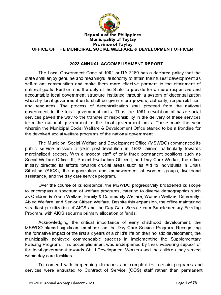 2023 - Mswdo Annual Accomplishment Report 2-7-2023 | PDF | Violence | Human Trafficking