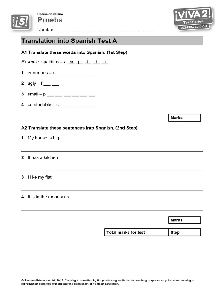 Spanish Translation Test A & B | PDF