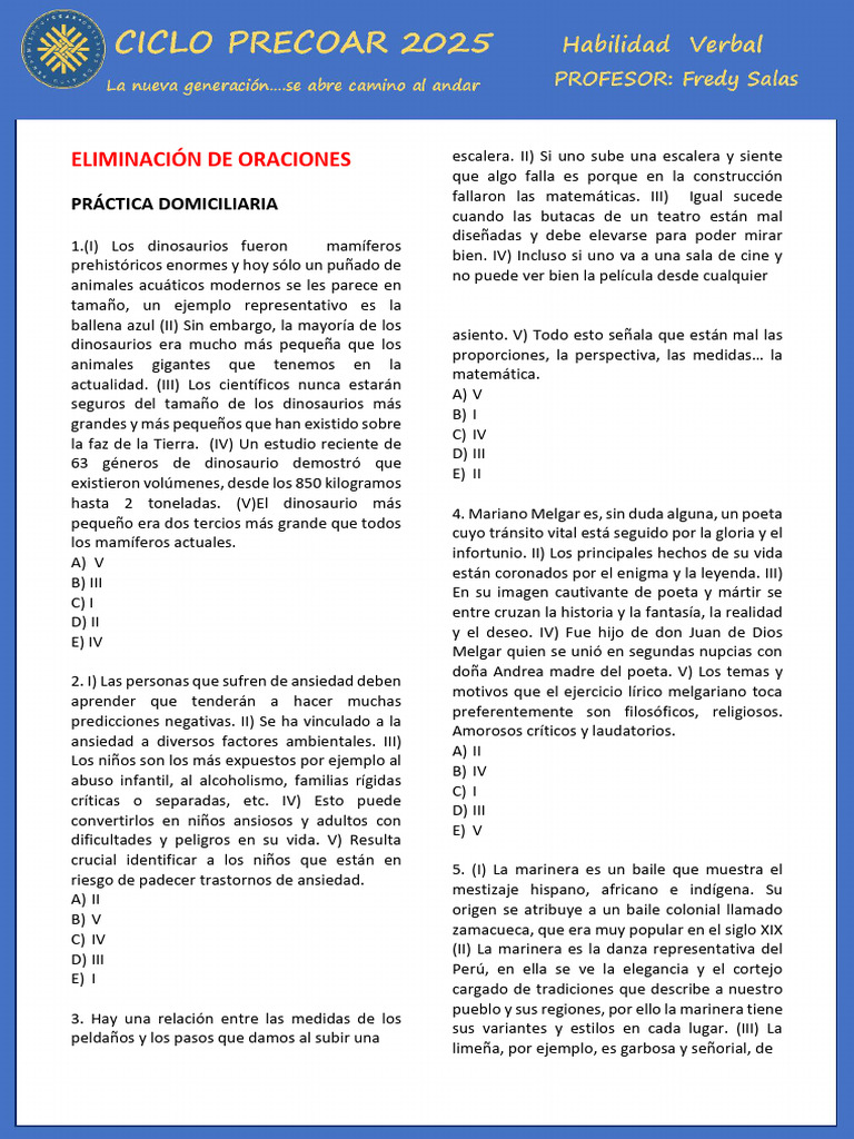 Eliminación de Oraciones: Práctica Domiciliaria | PDF | Bailes