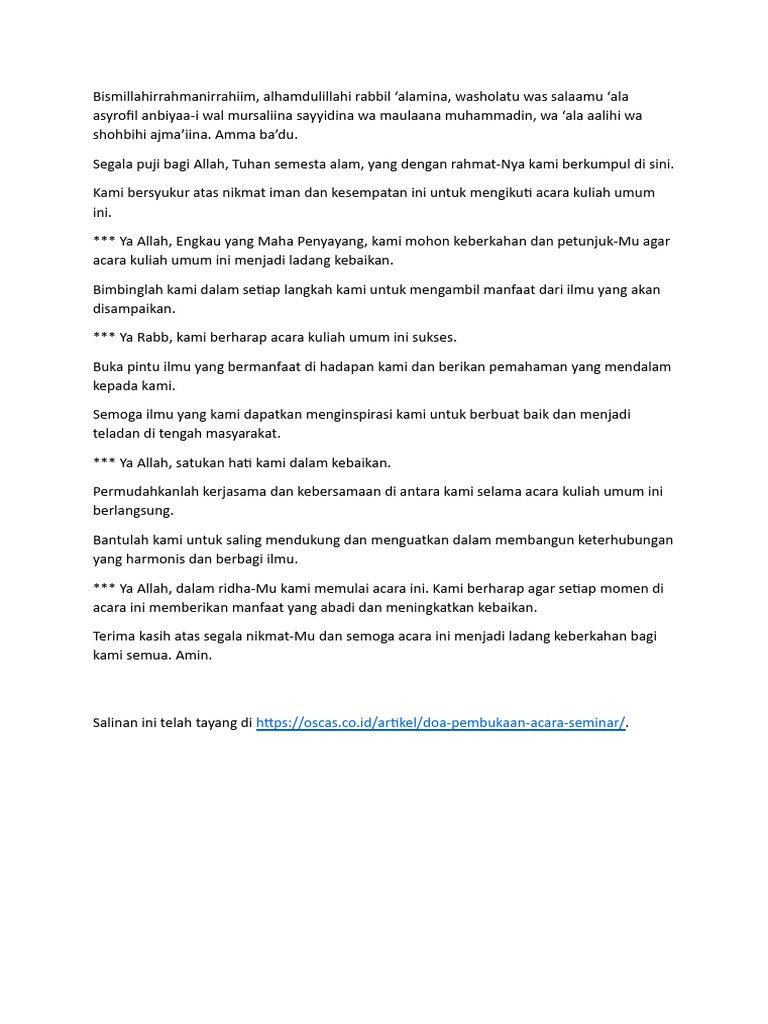 Teks Baca Doa Kuliah Umum | PDF