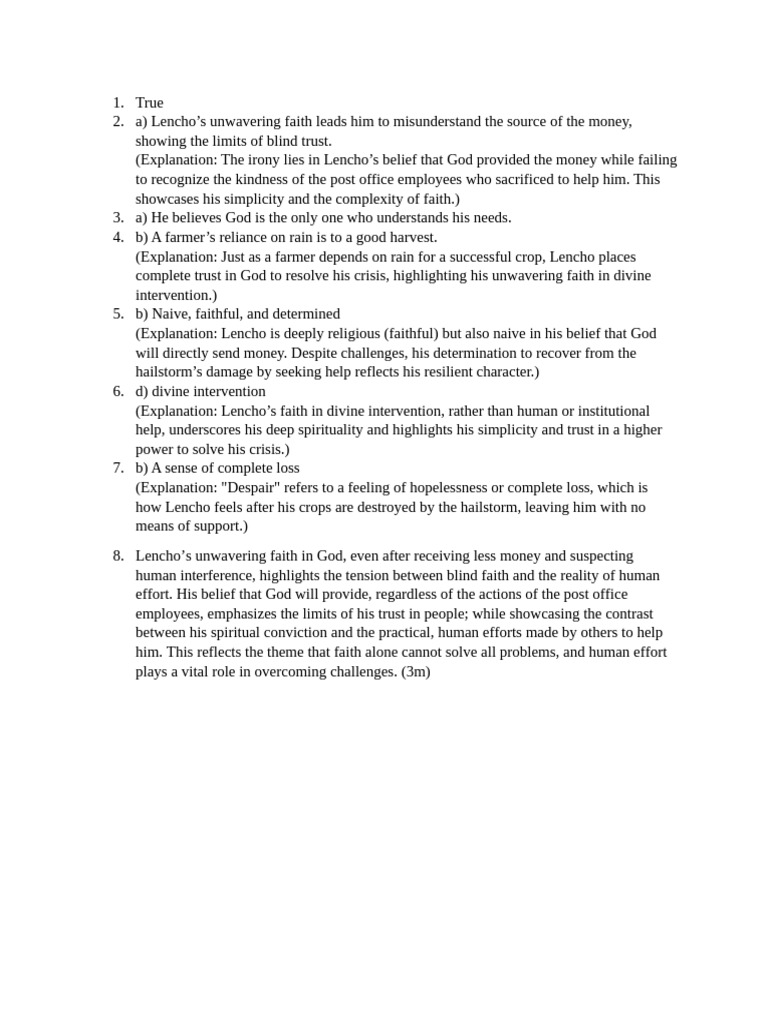 Quiz 1 - A Letter To God Key | PDF