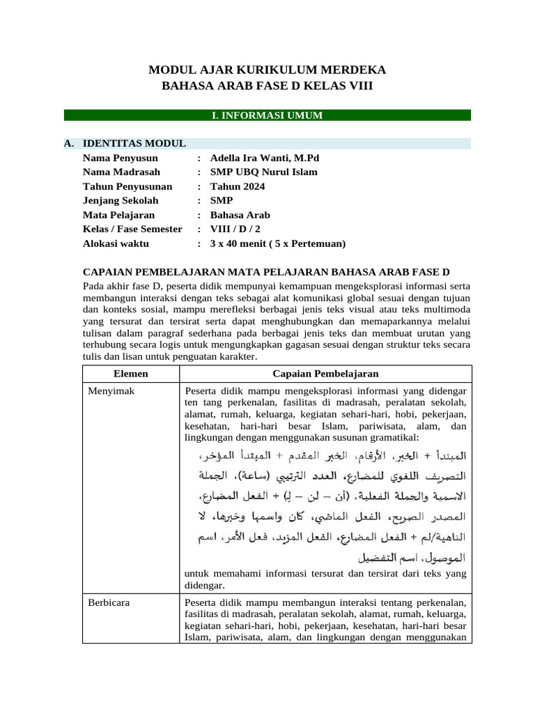 11. Modul Bahasa Arab Bab 4 - المهنة ADELLA | PDF
