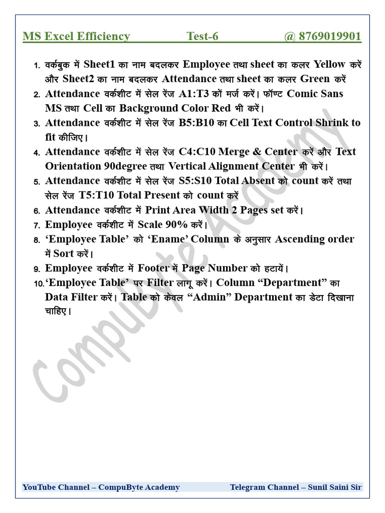 MS Excel Efficiency Test-6 | PDF