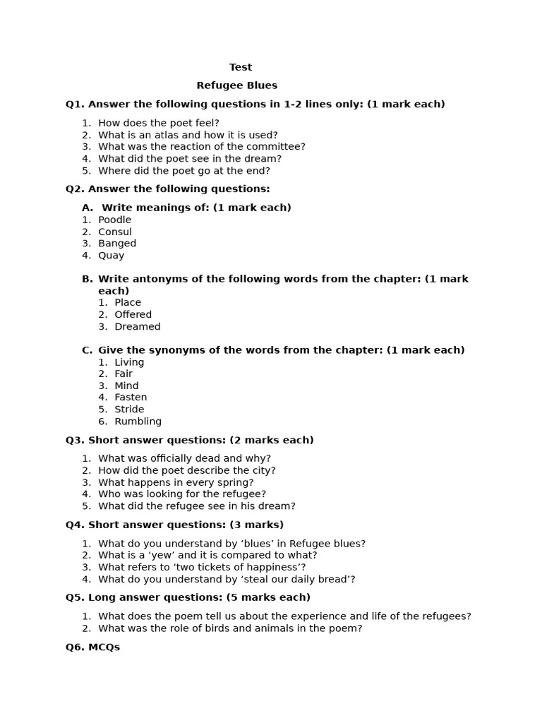 Test - Refugee Blues | PDF