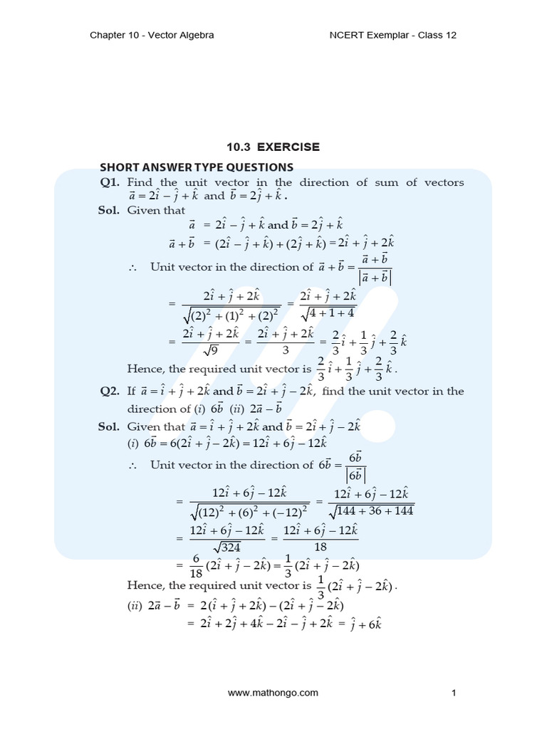 Ncert Exemplar Math Class 12 Chapter 10 Vector Algebra | PDF | Area | Norm (Mathematics)