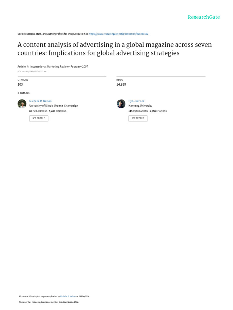 A Content Analysis of Advertising in A Global Maga | PDF | Advertising ...