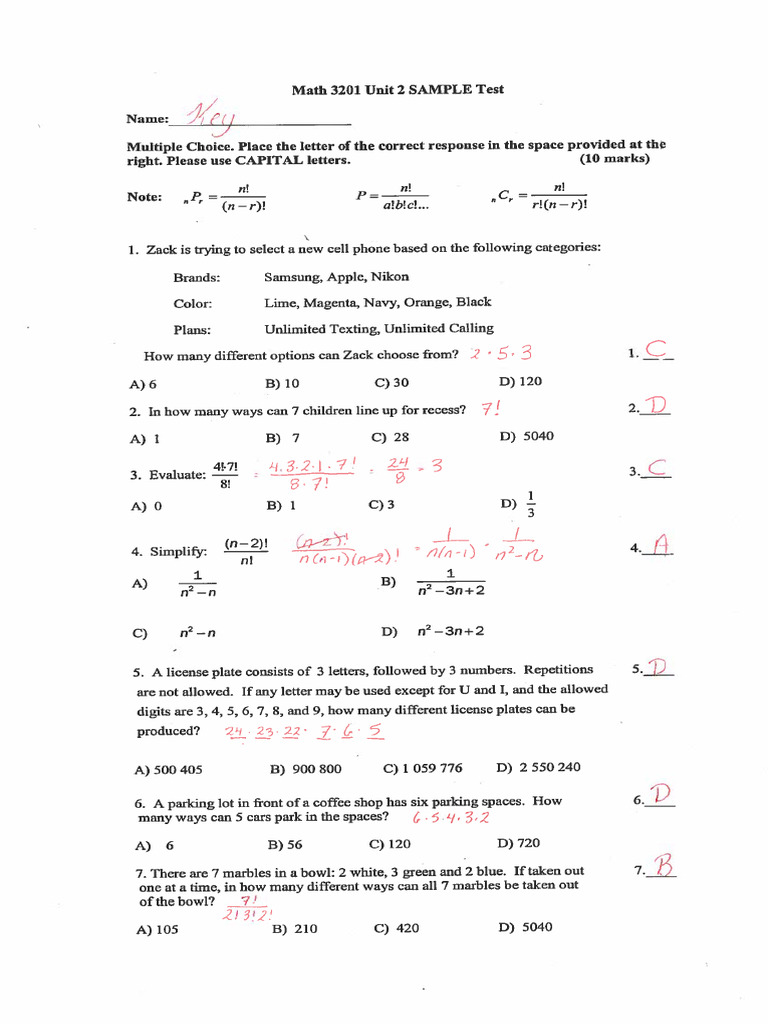 u2 Sample Test Answer Key | PDF