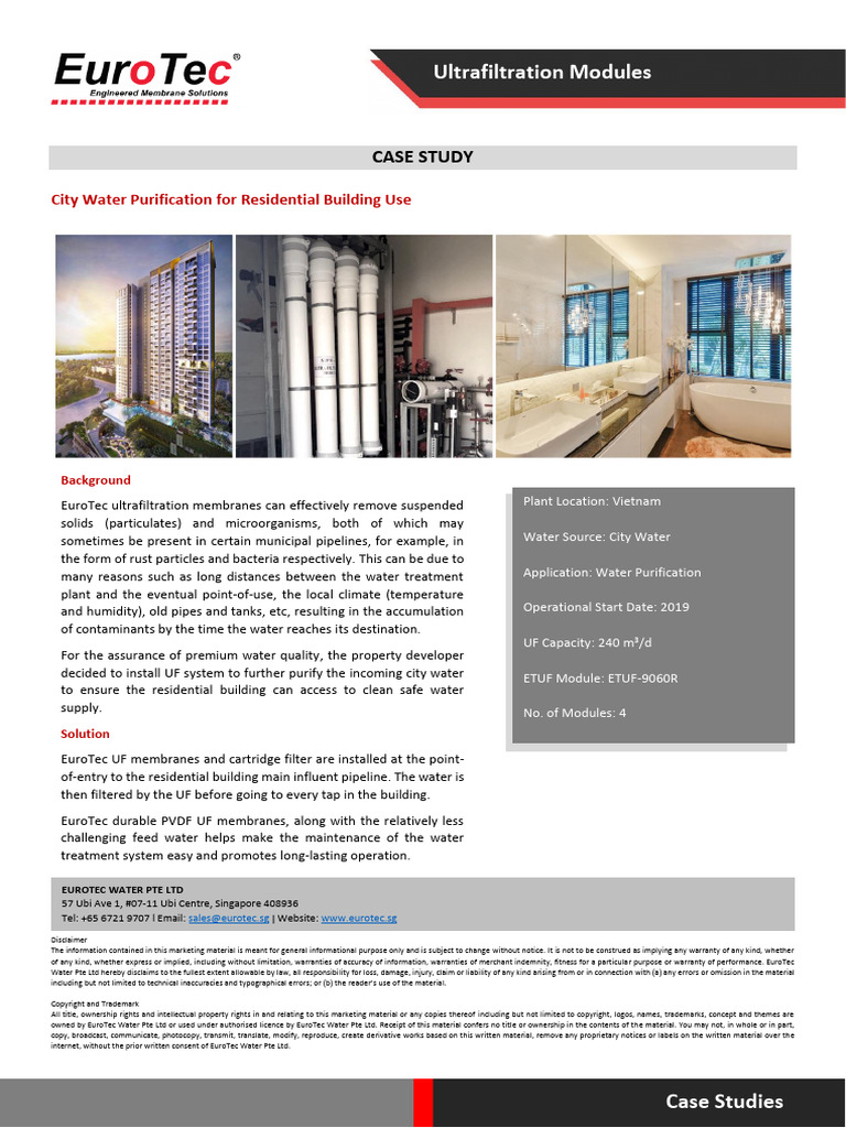 Case Study - EuroTec UF - Vietnam Residential BLDG City Water Purification | PDF | Water ...