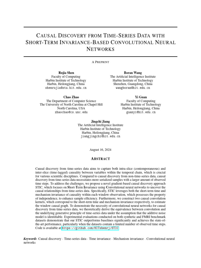 Causal Discovery From Time-Series Data With Short-Term Invariance-Based Convolutional Neural ...