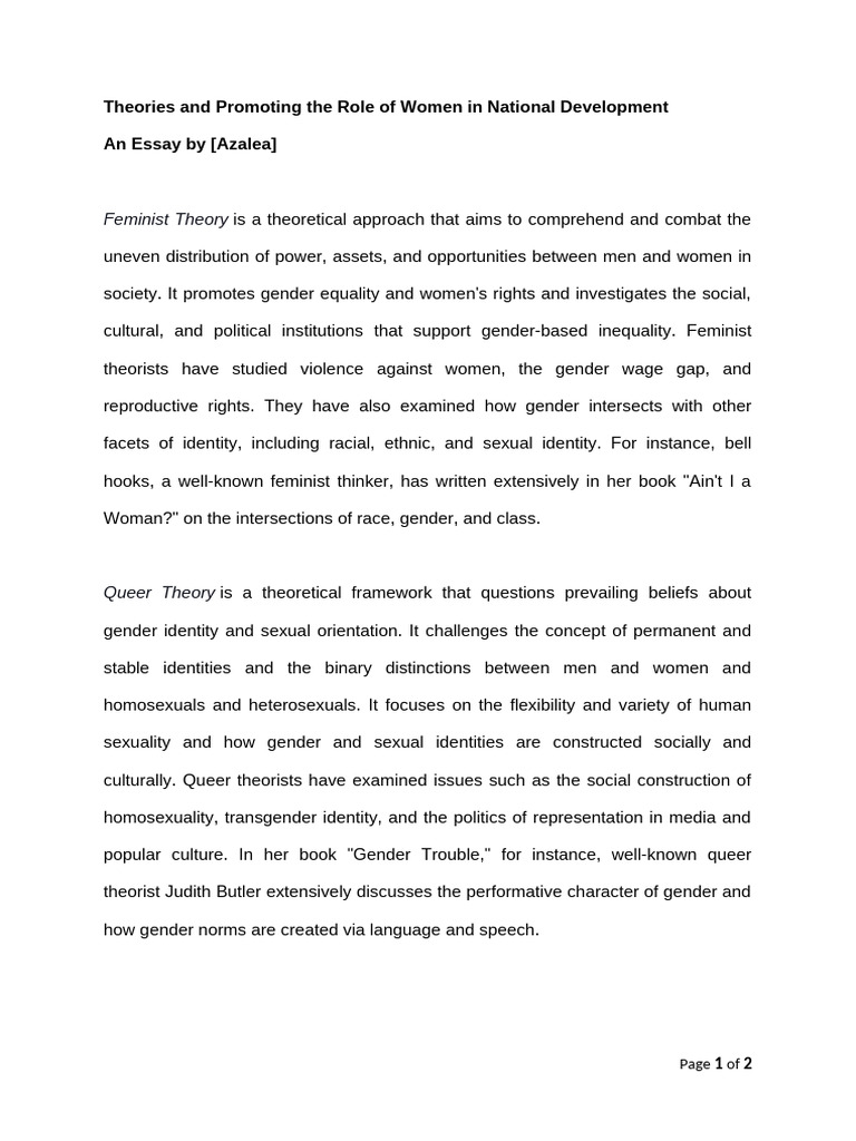 Theories and Promoting The Role of Women in National Development ...